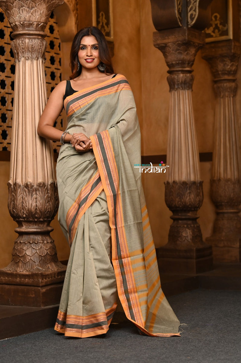 Parampara ~ Pure Cotton Blend Saree in Regal Cascade Grey with Exclusi – verymuchindian.com