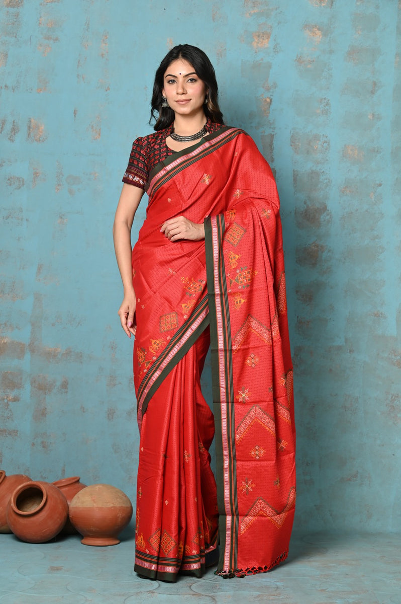 Buy Traditional Khun - Cotton Resham Authentic Handwoven Saree (Deep ...