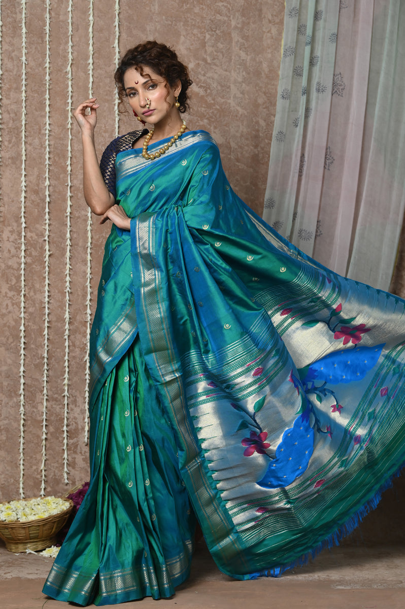 Chandrakor: Handloom Pure Silk Paithani Saree with Traditional Peacock ...